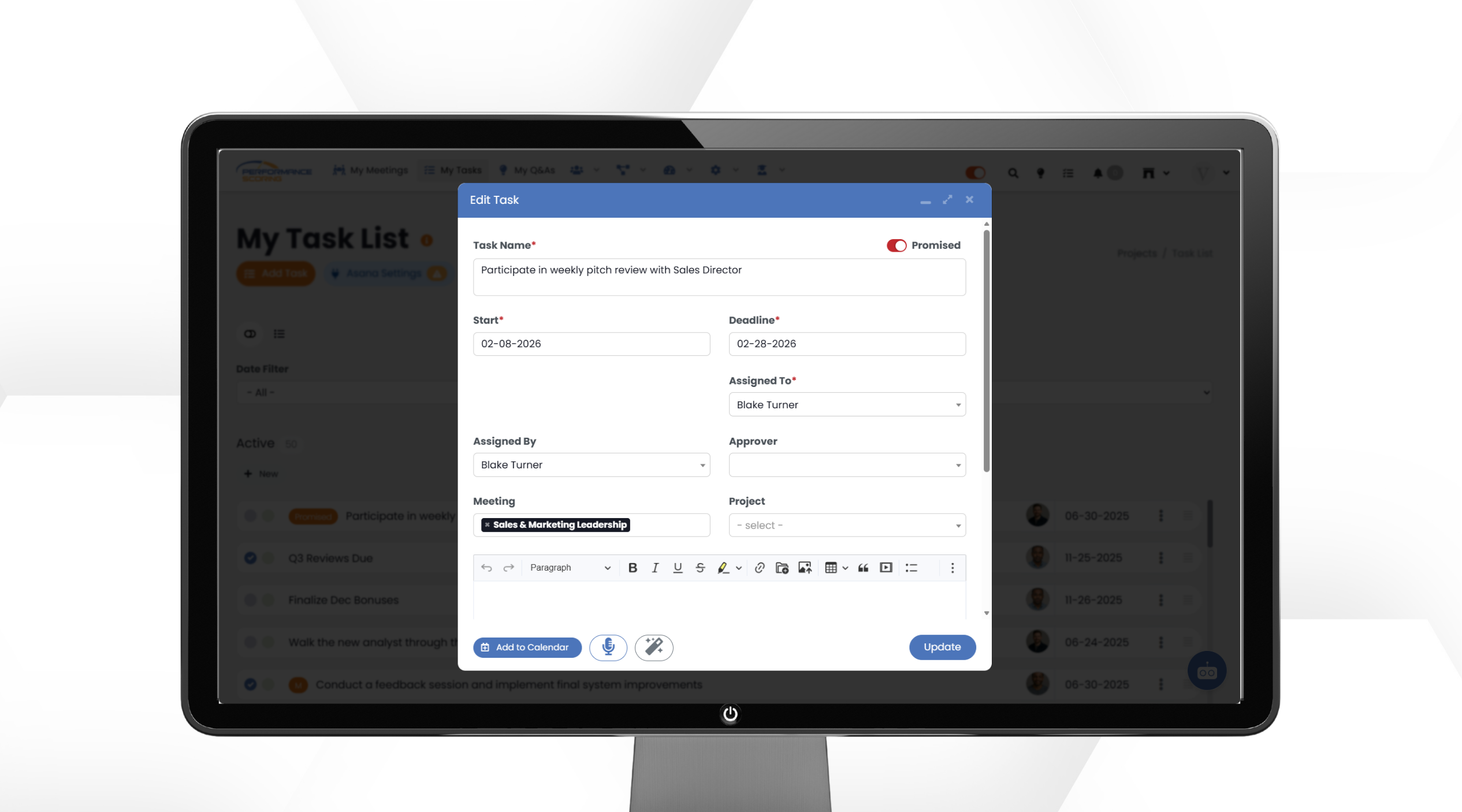 Create and Manage Tasks in Performance Scoring